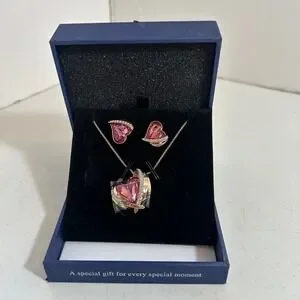 Jewelry | Cde Angel Wing Heart Jewelry Set Pink Crystal Rose Gold Tone ...